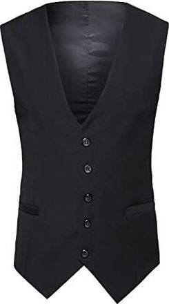 Generic Gilet &agrave; simple boutonnage pour homme avec col en V, gilet daffaires pour homme, gilet formel et minimaliste, gilet &eacute;l&eacute;gant de couleur unie classique a