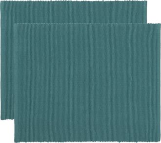 Linum Uni 2-er Pack Tischsets für Esstisch 35x46 cm, 100% Gerippte Baumwolle, Maschinenwaschbar, Dunkles Grautürkis