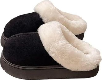Generic Chaussons confortables en peluche avec un talon de 4 cm, adapt&eacute;s pour une utilisation en int&eacute;rieur et en ext&eacute;rieur, Noir, 37.5/38 EU