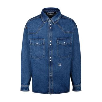 Palm Angels Blaue Denimjacke mit Kontrastierenden Kn&ouml;pfen - - Shirts - Herren - Blau - L