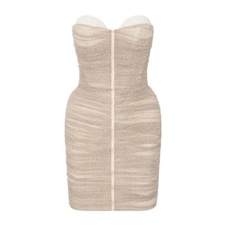 Elisabetta Franchi Crepon-Minikleid mit Mikro-Tupfenmuster - - Dresses - Damen - Beige - L