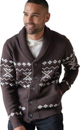 Noroze Mens Christmas Cardigan Fairisle Shawl Neck Knitted Button Up Xmas Cardigan