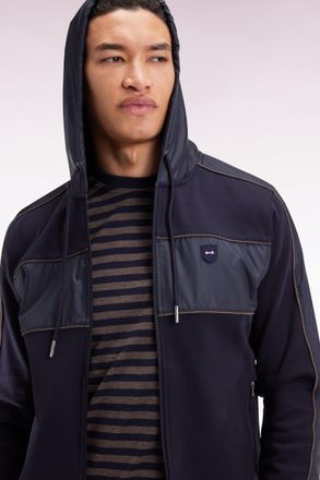 Eden Park Sweatshirt Zipp&eacute; &Agrave; Capuche En Molleton Et Nylon Marine Et Beige