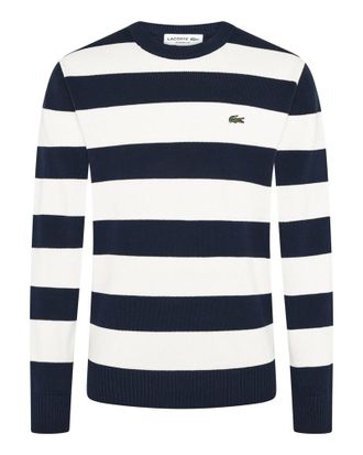 Lacoste Leichter Rundhalspullover mit Blockstreifen und kleinem Krokodil-Aufn&auml;her in