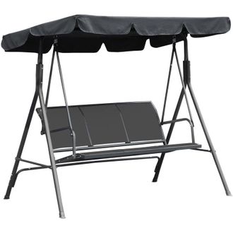 OUTSUNNY Balancelle de jardin 3 places grand confort toit imperm&eacute;abilis&eacute; inclinaison r&eacute;glable assise et dossier ergonomique acier textil&egrave;ne gris