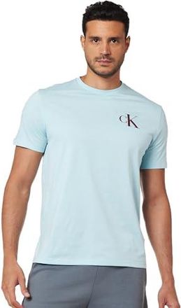 Calvin Klein T-Shirt Manches Courtes Homme Left Chest Logo Tee Slim Fit, Bleu (Stratosphere), M