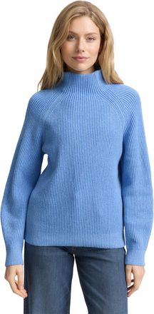 Tom Tailor Damen 1047670 Loose Fit Strickpullover mit Stehkragen, 38708-Light Blue Knit Structure, XXL