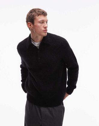 AllSaints Allsaints - Sonny - Polo en maille à manches longues - Noir