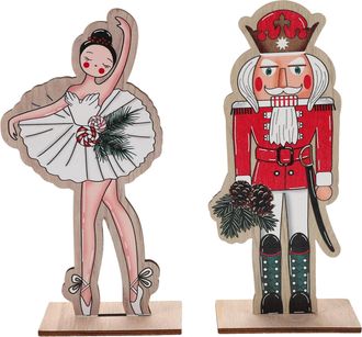 BESPORTBLE 2 St&uuml;ck Handgefertigte Holz Nussknacker Figuren K&ouml;nig Prinzessin Traditionelle Weihnachtsdekoration Ballet Themen Tischdisplay f&uuml;r Festliche Mantel Pa