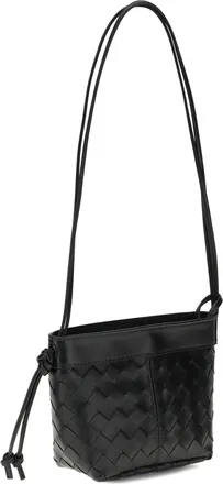 Bottega Veneta Womens Shoulder Bag On Strap Black Leather Black-Gold Calf Black/gold