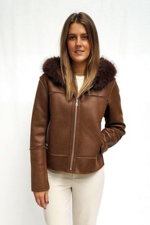 Funk since 1776 Lederimitatjacke Kurzjacke aus Lederimitat mit Kapuze und Kunstfell