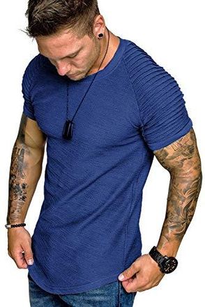 Coofandy T-Shirt &agrave; Manches Courtes pour Homme Col Rond Shirt Raglan Long Sport Shirts Course Pied S&eacute;chage Rapide Bleu L