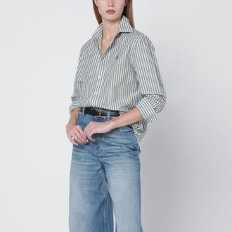 Polo Ralph Lauren Linen Classic-Fit Hemd mit olivgr&uuml;n/wei&szlig;em Streifenmuster