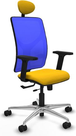 Piqueras y Crespo Computerstuhl mit 2D-Armen, h&ouml;henverstellbare Lendenwirbelst&uuml;tze und festes Kopfteil, ausgestattet mit Syncro/Traslack und Schneideschaum, Blau/Gelb