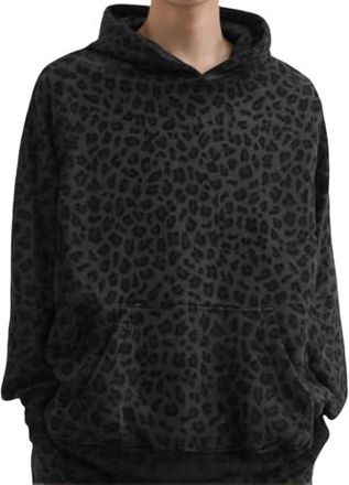 Generic Sweat &agrave; capuche surdimensionn&eacute; pour homme - Noir - Avec capuche - Pull &agrave; capuche avec motif l&eacute;opard - L&eacute;ger et confortable - Automne - Hiver - Haut &agrave; 