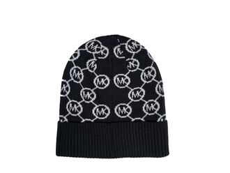 Michael Kors Michael Michael Kors Womens Jetset Brand Logo Print Cuffed Beanie (Black(537990C-001)/White, One Size)