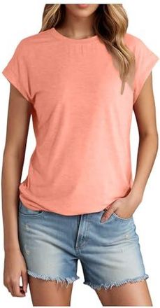 Generic T-shirt dété à manches courtes pour femme - Couleur unie - Haut à manches recouvertes, RD1., XL