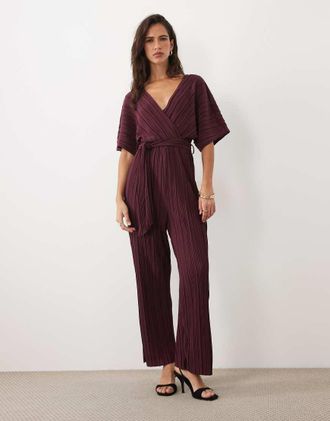 Vero Moda combinaison pliss&eacute;e &agrave; taille nou&eacute;e en bordeaux-Rouge