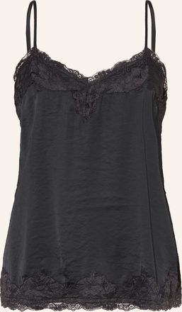 Oui Satintop Mit Spitze schwarz