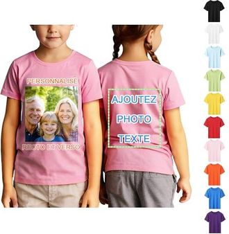 Generic Tee Shirt Personnalisable avec Photo Texte Logo sur Deux Faces, pour Adulte et Enfant, 100% Coton, T Shirt Personnalisé, Cadeau Personnalisé pour Fami