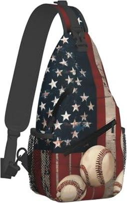 Generic Durable Sacoche Bandouliere Impression vintage patriotique du drapeau am&eacute;ricain sur une affiche de baseball Sling Sac &agrave; Bandouli&egrave;re Casual Crossbody B