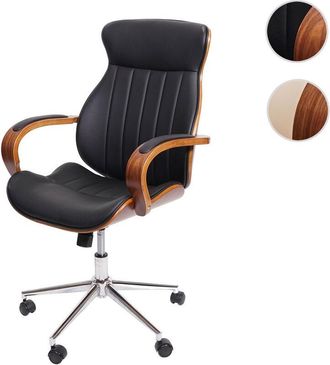 Mendler Mendler - Chaise de bureau HWC-H39, pivotante, fauteuil, bois courbé, aspect noyer, similicuir - beige-crème