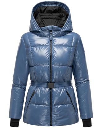 Navahoo Damen Winterjacke gl&auml;nzende warme Steppjacke mit Tailleng&uuml;rtel Eisglanz 14 Dusty Blue Gr. XXL