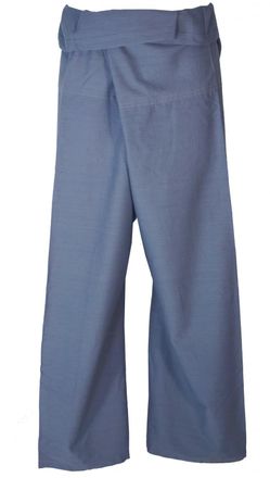 Guru Shop Thai Fischerhose aus Fester Baumwolle, Wickelhose, Yogahose, Unigröße - Uni Taubenblau, Herren/Damen