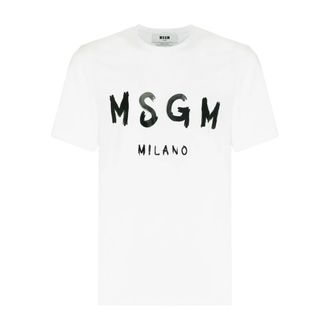 Msgm Msgm, Homme, Tops, Blanc, Taille: XL T-shirt en coton avec logo imprim&eacute;