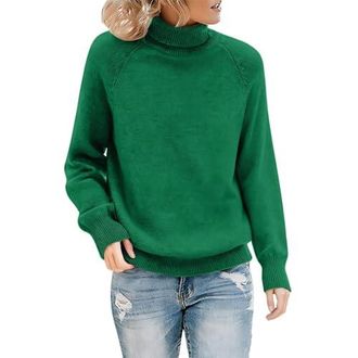 Generic Pull pour femme en tricot ample &agrave; manches longues tendance de couleur unie - Pull confortable &agrave; col roul&eacute; - Pull chaud d&eacute;contract&eacute; pour femme pour lau