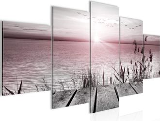 Runa Art Bild Wohnzimmer Schlafzimmer Brücke Am See 5 Teilig Meer Grau Rosa Wandbilder auf Vlies Leinwand 034353b
