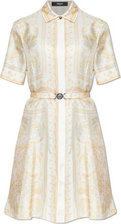 Versace Femme, Robes, Beige, Taille: 38 FR Robe Chemise Midi en Twill de Soie Imprim&eacute;e