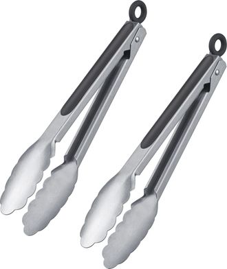 Westmark 2 Grill-/Servierzangen, Mit Edelstahllaffen und gummierten Griffen, Länge: 27,5 cm, Rostfreier Edelstahl/Kunststoff, Classic Spezial Midi, Silber/Schw