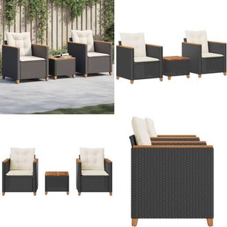 vidaXL 3-tlg. Bistro-Set mit Kissen Schwarz Poly Rattan Akazienholz - Outdoor M&ouml;bel - Gartenm&ouml;bel - Bistro Set - Esstisch - St&uuml;hle - Home & Living