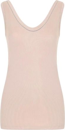 Brunello Cucinelli Femme, Tops, Beige, Taille: 42 FR D&eacute;bardeur &agrave; encolure d&eacute;gag&eacute;e Monili en coton stretch
