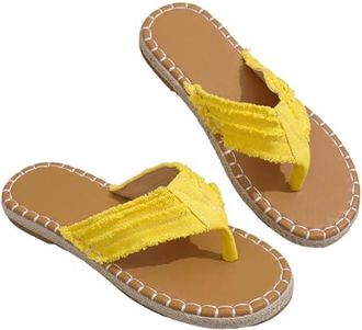 Generic Tongs pour femme - Sandales romaines pour femme - Sandales de plage - Pantoufles creuses - D&eacute;contract&eacute;es - &Agrave; clip - Chaussures plates, jaune, 36 EU