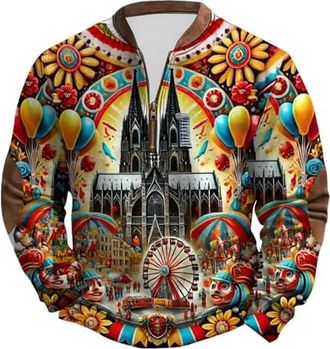Generico Sweat de carnaval de Cologne, pull amusant avec imprim&eacute; de carnaval avec fermeture 1/4 et col haut, sweat &agrave; manches longues pour femme et homme Tenue 