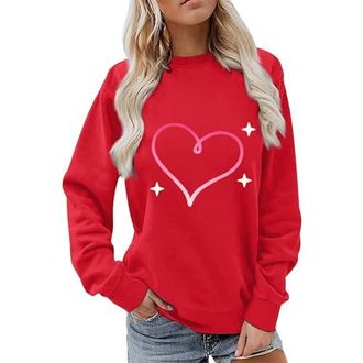 Generic Sweatshirt de Saint-Valentin pour femme - Motif coeur - Mat&eacute;riau doux - Manches longues - Mode d&eacute;contract&eacute;e - Col rond - Confortable - Tenue de f&ecirc;te -