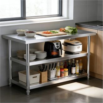 Generic Edelstahl-Arbeitstisch, Vorbereitungstisch, K&uuml;cheninsel, Sideboard, robust for den Au&szlig;enbereich, Restaurants, Hotels, Werkst&auml;tten, K&uuml;chen, G&auml;rten und 