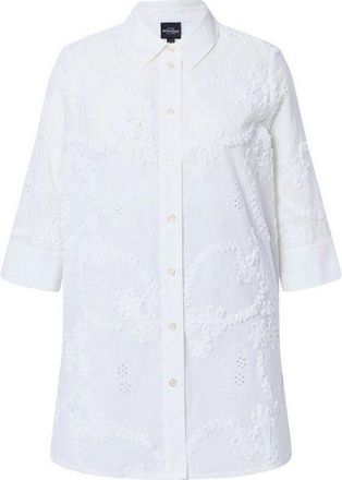 Ulla Popken Longbluse Longbluse Stickerei Hemdkragen 3/4-Arm