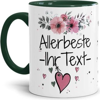 Tassendruck Tasse mit Spruch - Allerbeste Ihr WUNSCHNAME rosa - Schöne Namenstasse PERSONALISIERT/Geschenkidee für beste Freunde und Familie/Danke Tasse - Innen &
