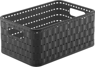Rotho Country Aufbewahrungskiste 4l in Rattan-Optik, Kunststoff (PP) BPA-frei, anthrazit, A6+/4l (23.7 x 15.8 x 10.8 cm)