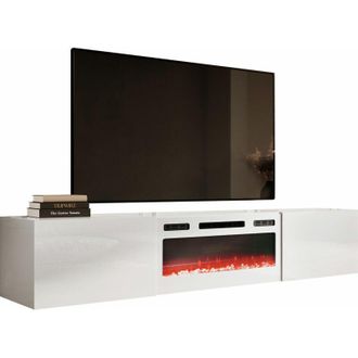 Mirjan24 Meuble TV Imago I, Blanc + Blanc brillant, Le nombre de portes: 2, Nombre de tiroirs: 0, 200x37x40cm