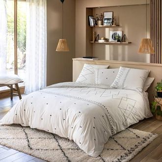 Someo Parure de lit Essence berb&egrave;re 260x240 - Ecru - Uni - 57 Fils/cm&sup2; - Rabat