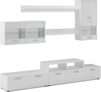 Skraut Home Wohnzimmermöbel - 194 x 250 x 42 cm - LED-Beleuchtungssystem - Alfa II-Modell - große Speicherkapazität - moderner Stil - weißes Finish