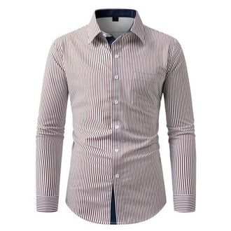 Generico Chemise d&eacute;t&eacute; d&eacute;contract&eacute;e &agrave; rayures pour homme sans repassage avec boutons, kaki, XL