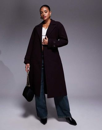 Forever New Manteau crois&eacute; habill&eacute; long &agrave; ceinture - Prune fonc&eacute;e-Violet