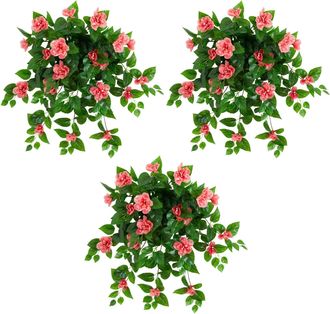 Nearly Natural 24 Zoll UV-best&auml;ndige k&uuml;nstliche Azalee H&auml;ngepflanze (Indoor/Outdoor) - 3er Set