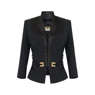 Elisabetta Franchi Femme, Vestes, Noir, Taille: 42 FR Veste en Cr&ecirc;pe Double-Stretch et Satin