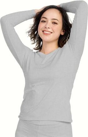 Lapasa Haut Thermique Femme Maillot de Corps à Manches Longues sous-Vêtements Chauds Thermoflux Automne/Hiver L15 Gris Clair (1 Haut, Fin) XS